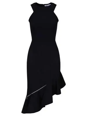 MIRIMALIST Asymmetrical Ruffled Pencil Midi Dress - Black