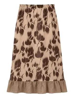 Carmen Says Bouquet Flower Print Midi Skirt - Brown