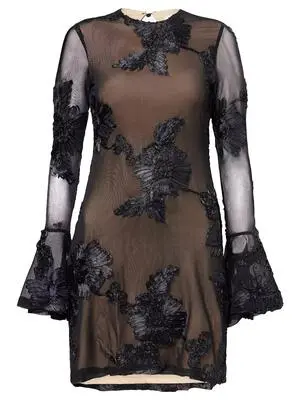 AMY LYNN Anastasia Floral Embroidered Sheer Mini Dress - Black