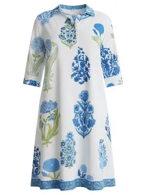MARY MARSHMALLOW Delray Dress - Block Print Floral - Blue