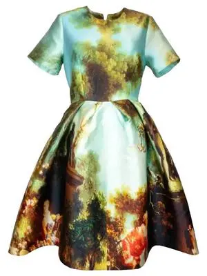 MAXJENNY Printed Midi Dress With Sculptural Skirt - Blue/brown