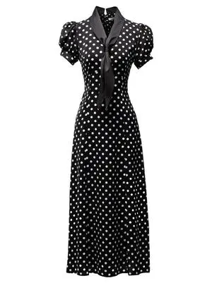 TUVA COLLECTION Ascot Polka Dot Midi Dress - Black
