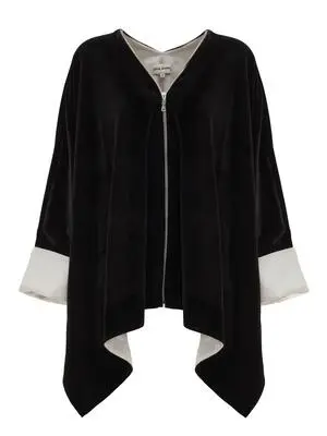 JULIA ALLERT Loose Velvet Cape Jacket With Zip Front - Black