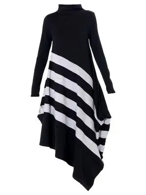 METAMORPHOZA Long Sleeve Knit Dress In With Grey Stripes - Black