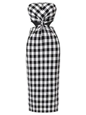AGGI BY HALEWSKI Lilly-rose Strapless Vichy Check Midi Dress - Black