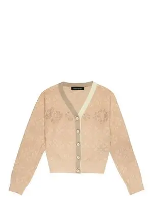 ROCH PEREL Neutrals Apricot Pointelle Floral Stud Cardigan - Orange