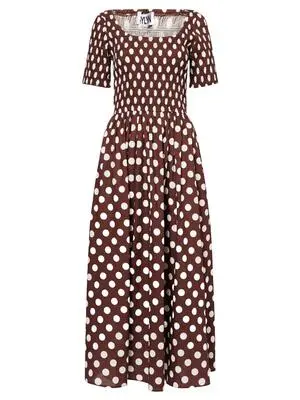 AMY LYNN Matilda Pure Cotton Polka Dot Midi Dress - Brown