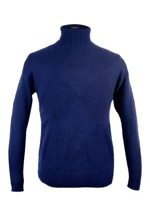 DAVID WEJ Will Roll Neck Jumper Navy - Blue