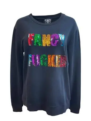 ANY OLD IRON Rainbow Fancy Fucker Sequin Sweatshirt - Black