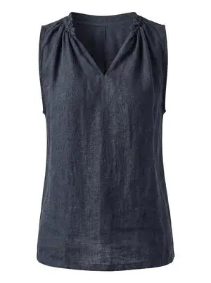 JAMES LAKELAND Navy Pure Linen Sleeveless Top - Blue