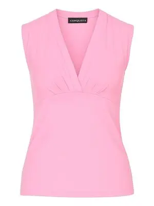 CONQUISTA Rose Sleeveless V-neck Jersey Top – Stretch Fabric - Red