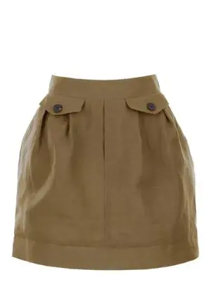 JANA COSHÈ Pleated Linen Mini Skirt - Brown