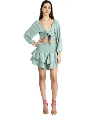 ILVI Melena Crop Blouse & Skirt Set - Green