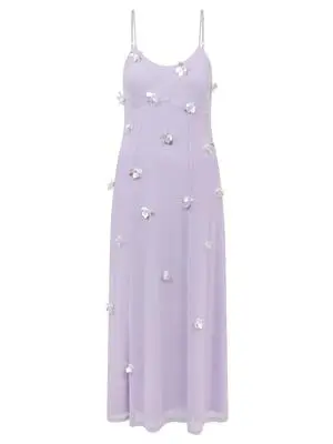 SOUR FIGS Floral Sequin-appliqué Tulle Midi Dress In Lavender - Purple