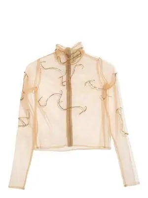 PALOMA LIRA Sheer Embroidered Chain Top - Brown