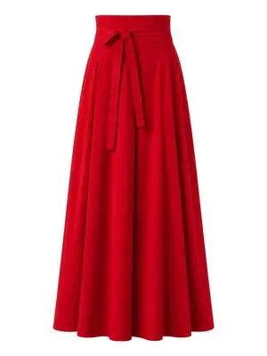 NIKKA PLACE Long Cotton High Waist Skirt In Color - Red