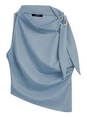 NOCTURNE Embellished Stand Collar Blouse - Blue