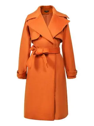 SMART AND JOY Shoulder Flaps Woolen Coat - Orange