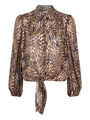 TRAFFIC PEOPLE Animal Print Tie Front Shirt - Blue/brown