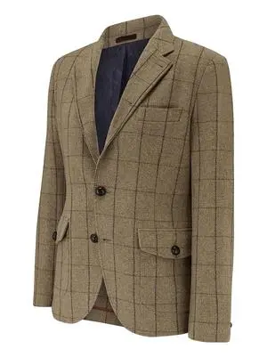 GUARDS LONDON Allenby Wool Tweed Blazer Tan Windowpane - Brown