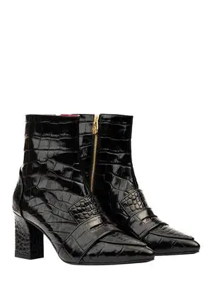 ROSAMUND MUIR LONDON Luciana Shiny Crocodile Print Loafer Boots - Black