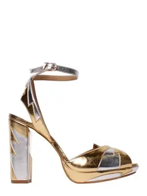 TERRY DE HAVILLAND Zia Mid Vegan Gold Platform Block Heels - Silver