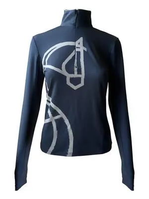 CHAMPAGNE & HORSES Long Sleeve Painted Horse Sun Shirt - Blue