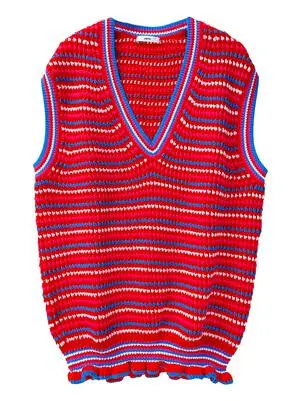 ARTO. Arto Striped Wool Blend Vest With Ruffle Hem - Red
