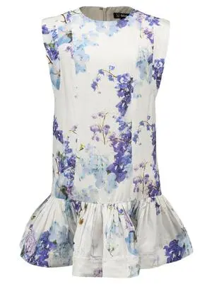 SMART AND JOY Macro Floral Print Ruffle Mini Dress - Blue