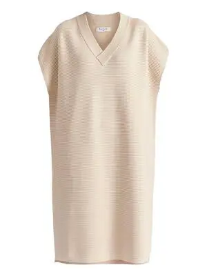 PAISIE Sleeveless Ribbed V-neck Jumper Dress - Beige