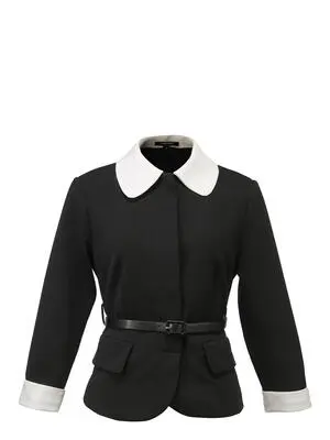 SMART AND JOY Double Breasted White Collar Jacket - Black