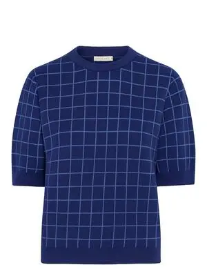 GROBUND Alva Tee With Navy Grid - Blue