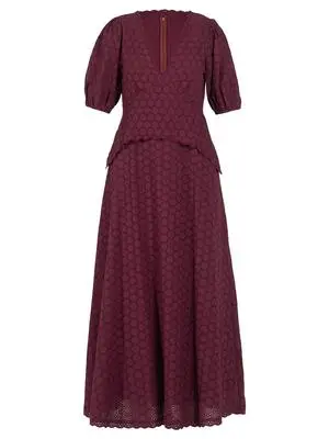ROSE & NANCY Holly Burgundy Embroide Lace Cotton Midi Dress - Red