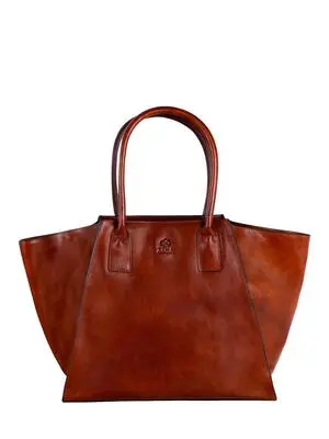 TIME RESISTANCE Leather Handbag Tote Bag In Cognac The In White - Brown