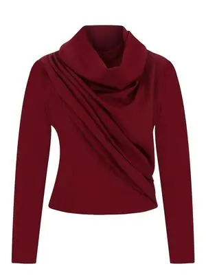 MAAN ISTANBUL Maan Istanbul Draped Cowl Neck Long Sleeve Blouse Red