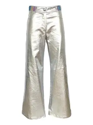LALIPOP DESIGN Metallic Finish Cotton-blend Wide-leg Pants - Silver