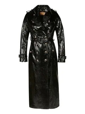 SANTINNI Indiscreet Embossed Leather Trench Coat In Nero - Black