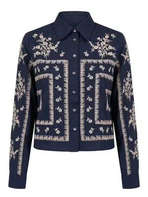 NOOKI DESIGN Sienna Embroidered Cropped Shirt In Dark Navy - Blue