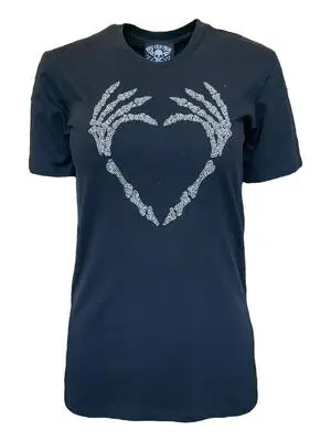 ANY OLD IRON Black / Silver Silver Beaded Skull Heart Black T-shirt - Black/silver