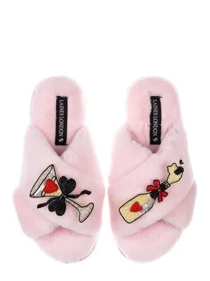 LAINES LONDON Classic Laines Slippers With Popping Champagne Brooches - Pink