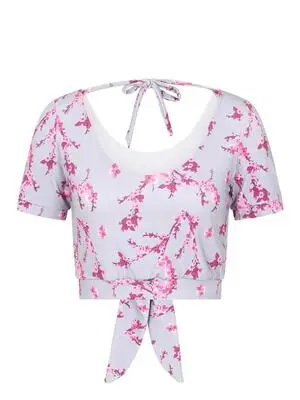 SOPHIE CAMERON DAVIES Pink Floral Cotton Crop Top - Grey