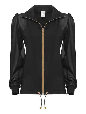 ANTONINIAS Elegant Panacea Tracksuit Jacket With Golden Details And Chiffon Sleeves - Black