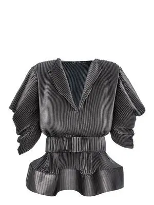 SILVIA SERBAN V-neck Pleated Voile Blouse - Silver