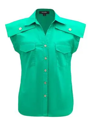 SMART AND JOY Sleeveless Shirt With Shoulder Flaps - Green
