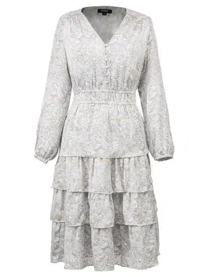 SMART AND JOY Tiered Ruffles Liberty Print Tea Dress - Grey