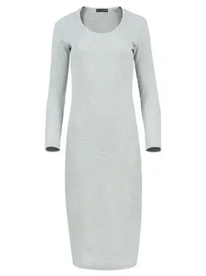 CONQUISTA Long Sleeve Round Neck Midi Dress In Ribbed Cotton-elastane Gray Melange - Grey