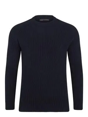 PAUL JAMES KNITWEAR Midweight Cotton Ribbed Crew Neck Jumper - Blue