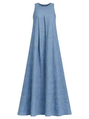 NIKKA PLACE Gathered Linen Maternity A-line Dress In Melange Colour - Blue