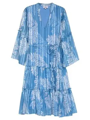 NIZA Floral Print Straight Dress With Short Sleeves - Blue