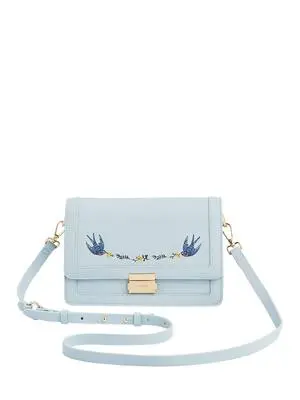 FABLE ENGLAND Bird Embroidered Foldover Bag - Blue